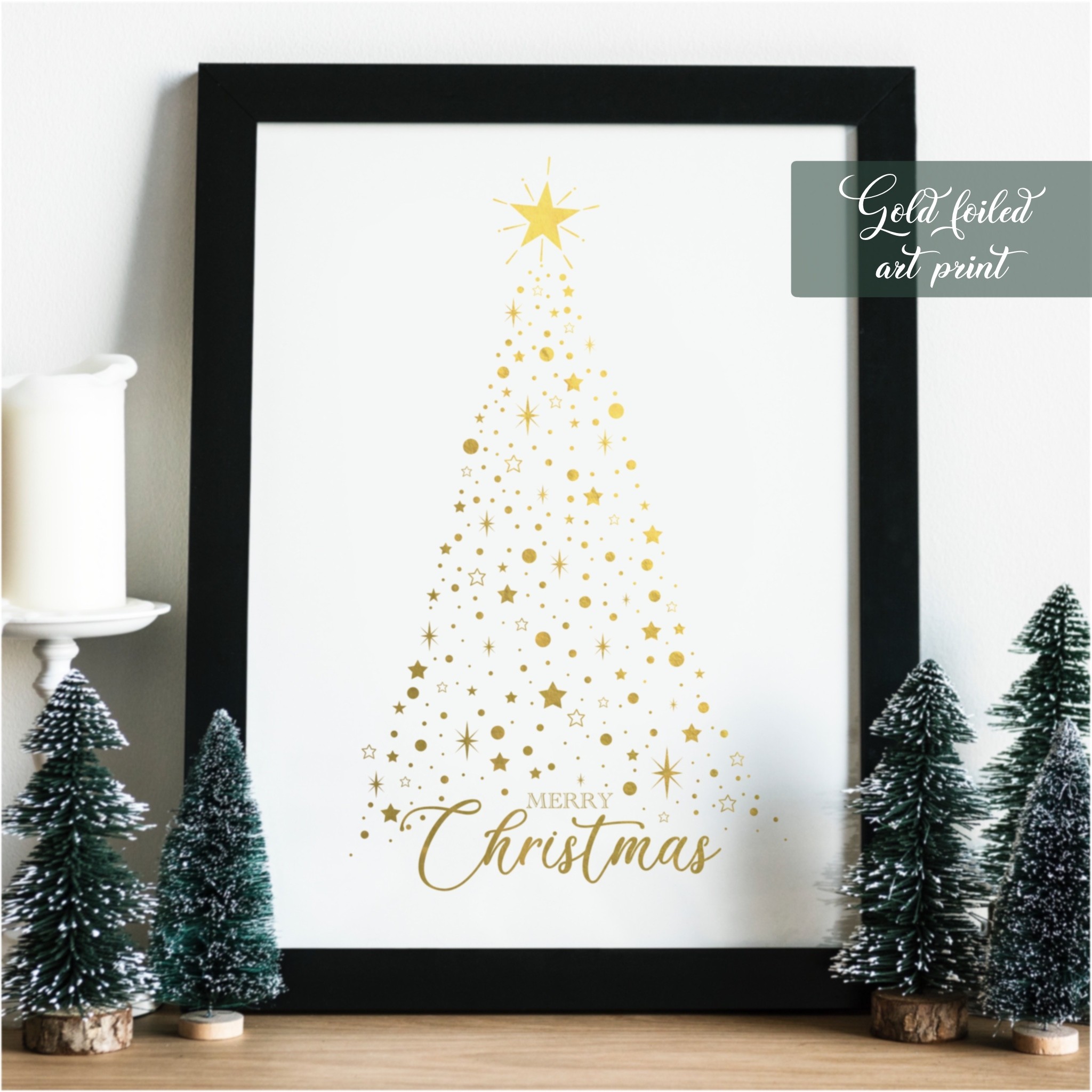 Anim8.lk | Golden Starry Christmas Tree Framed Print | Anim8.lk Marketplace